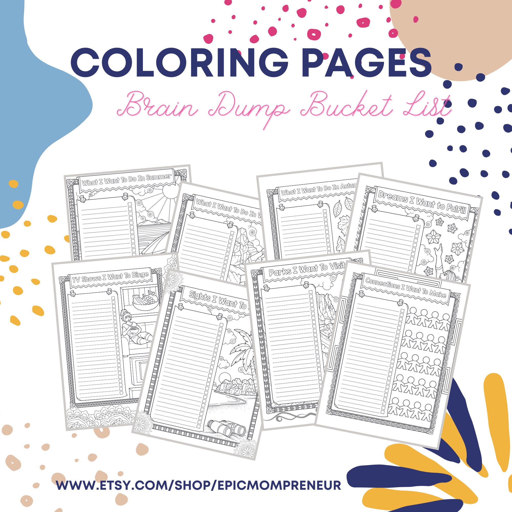 Coloring Pages| Brain Dump | Bucket List | Vision Board | Manifest ...