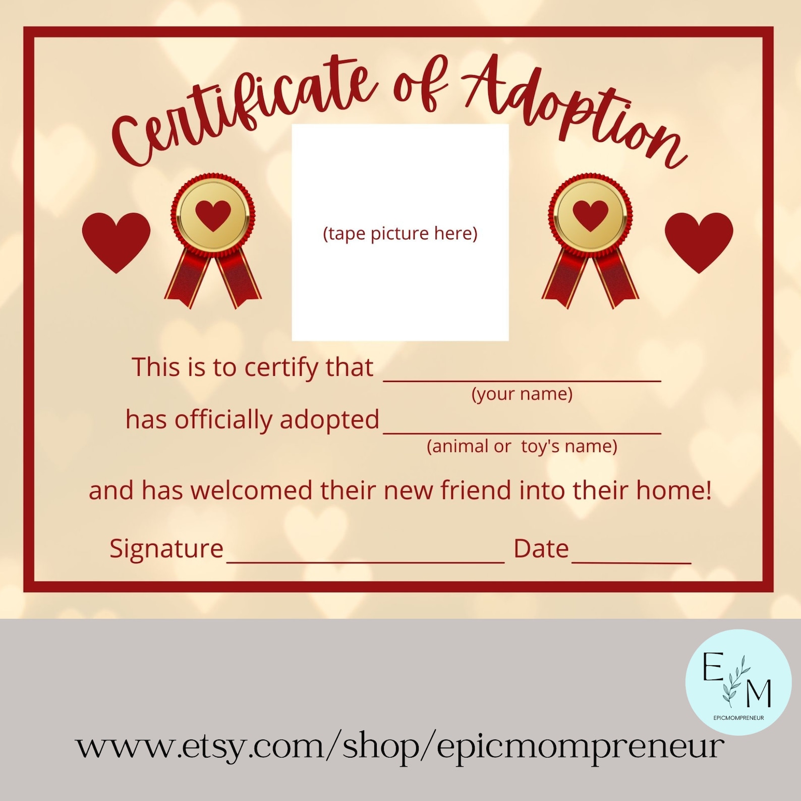 Certificate of Adoption With Photo Printable | Certificate of Adoption ...