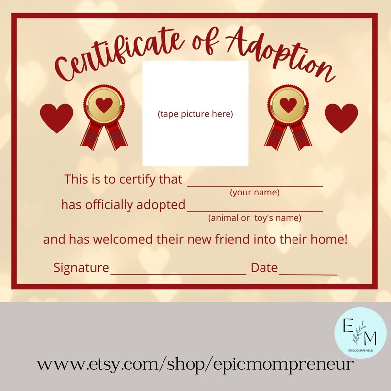 Certificate of Adoption With Photo Printable | Certificate of Adoption ...