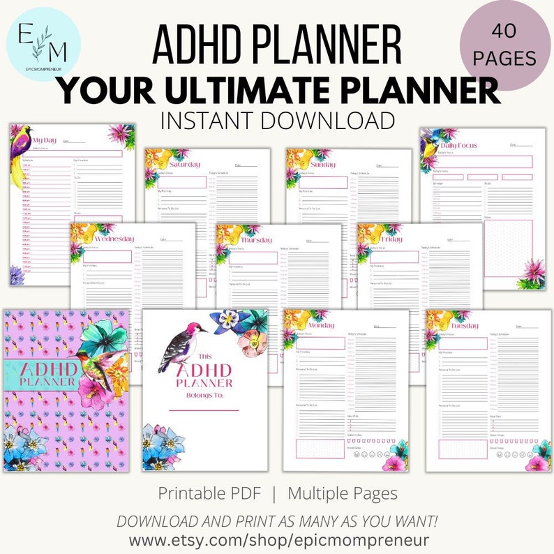 ADHD Printable Planner | ADHD Planner | Life Organization | Attention ...