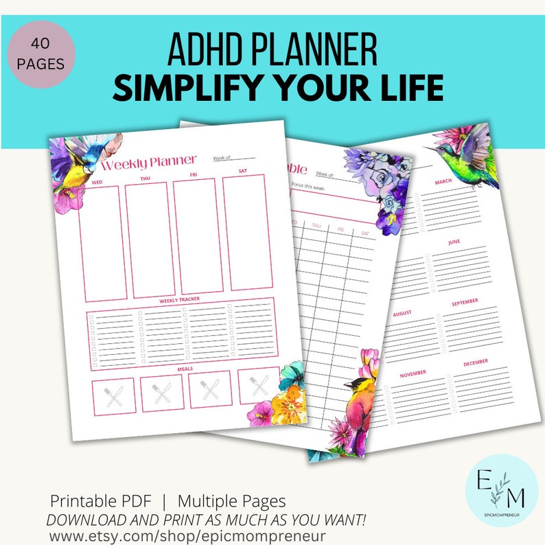 ADHD Printable Planner | ADHD Planner | Life Organization | Attention-deficit/hyperactivity ...