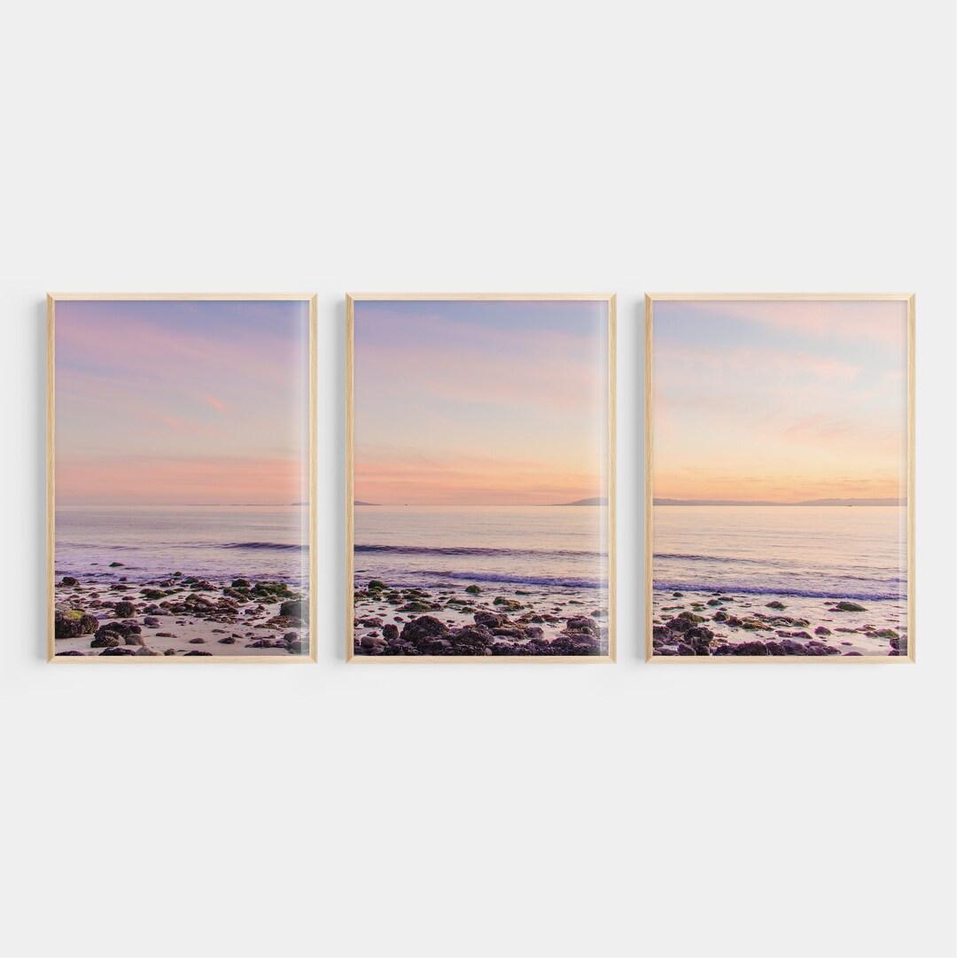 Pastel Beach Sunset Print, Digital Download, 3 Piece Set, Beach House ...