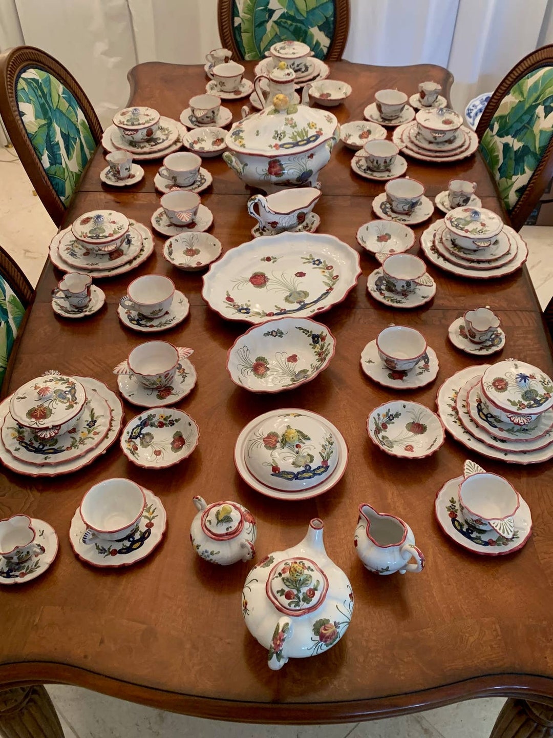 HUGE SET of Cantagalli Italian Hand Painted Faience Earthen Dinnerware ...