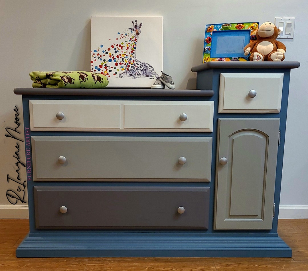 Hand Painted Blue and Grey Dresser/ Changing Table - Etsy