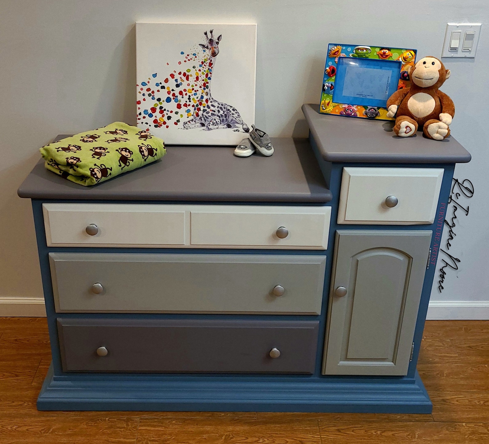 Hand Painted Blue and Grey Dresser/ Changing Table - Etsy