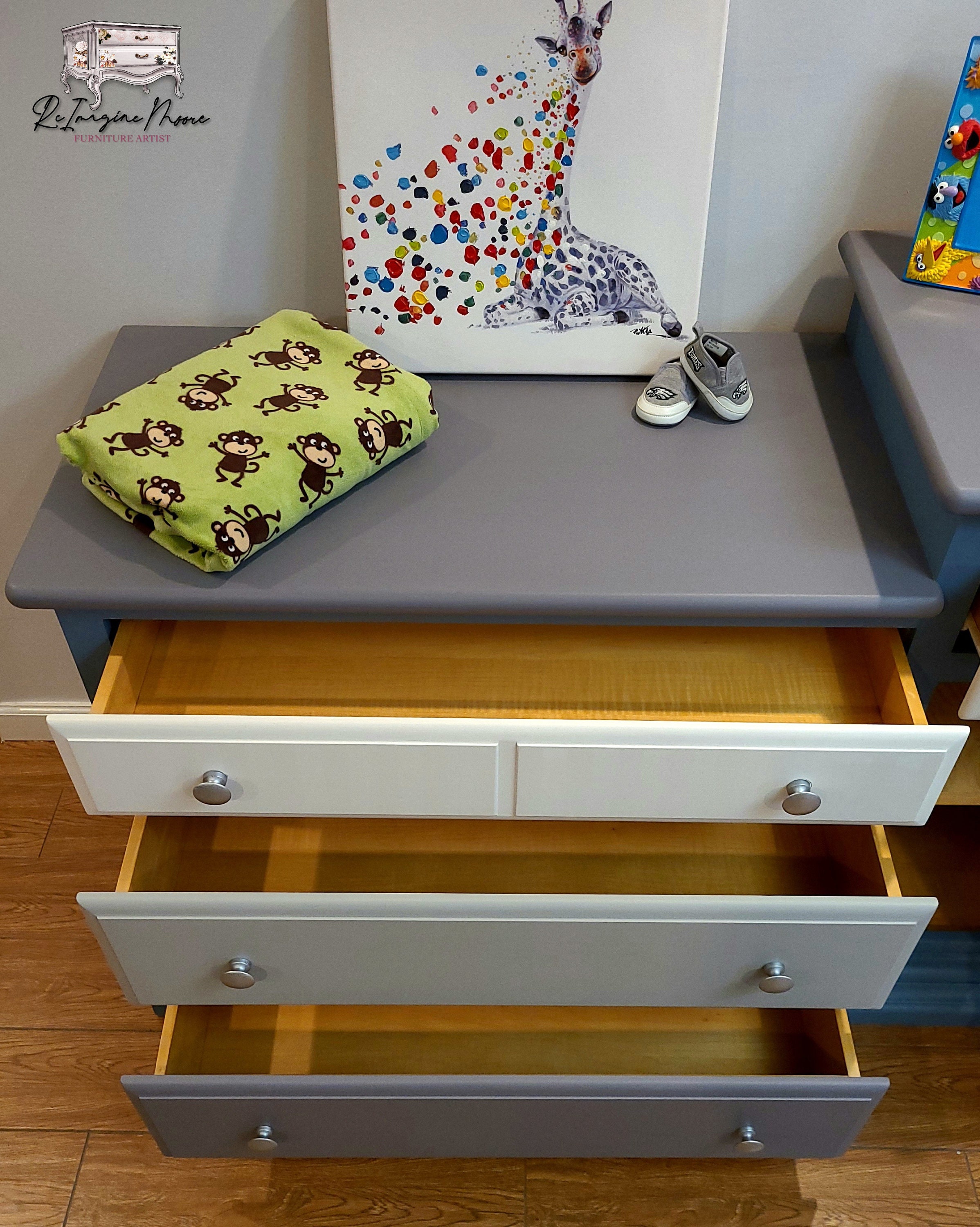 Hand Painted Blue and Grey Dresser/ Changing Table - Etsy