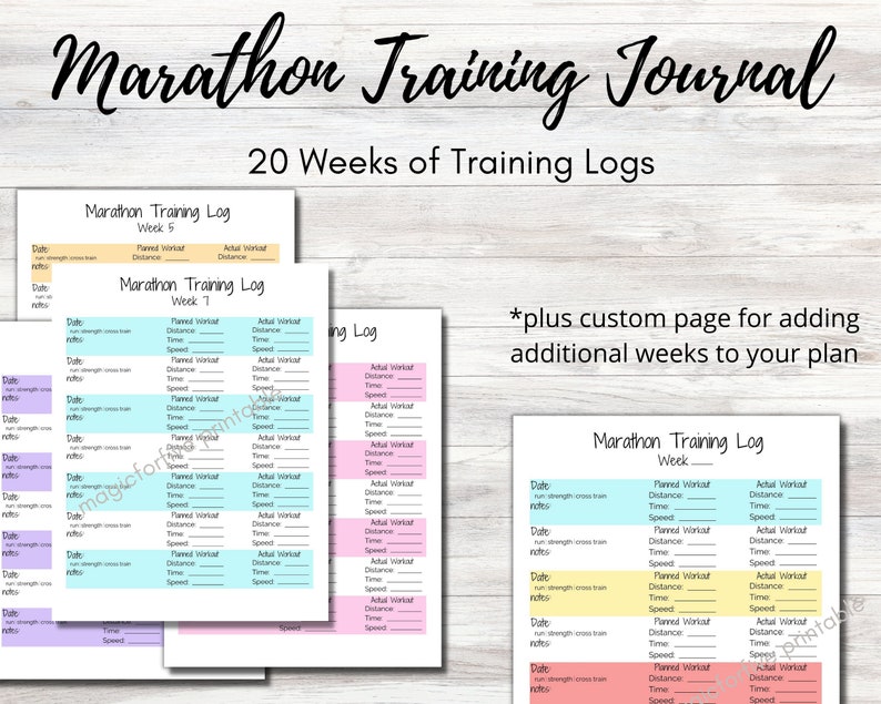 Marathon Training Journal, Running Journal, Running Log Printable ...