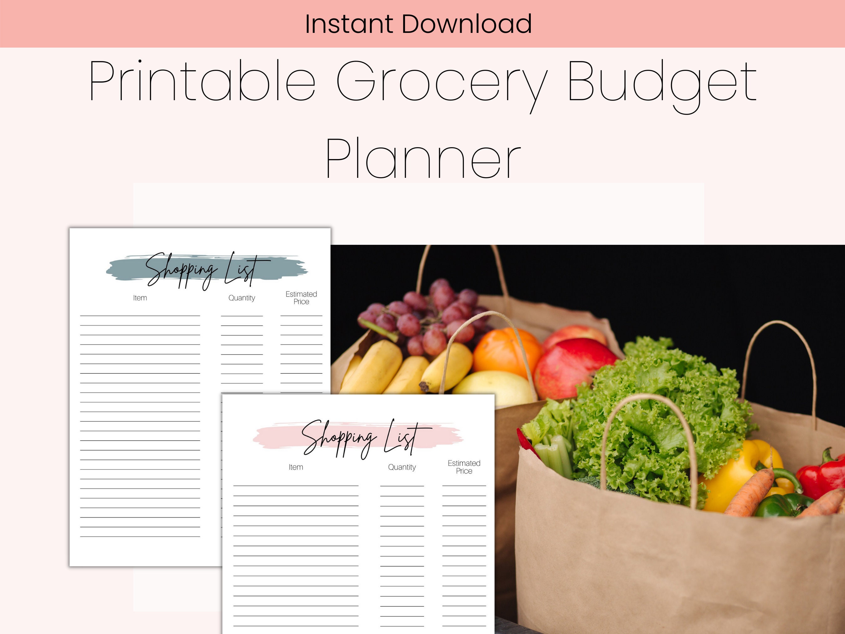 Printable Grocery Budget Planner | Shopping List | Weekly Grocery List ...