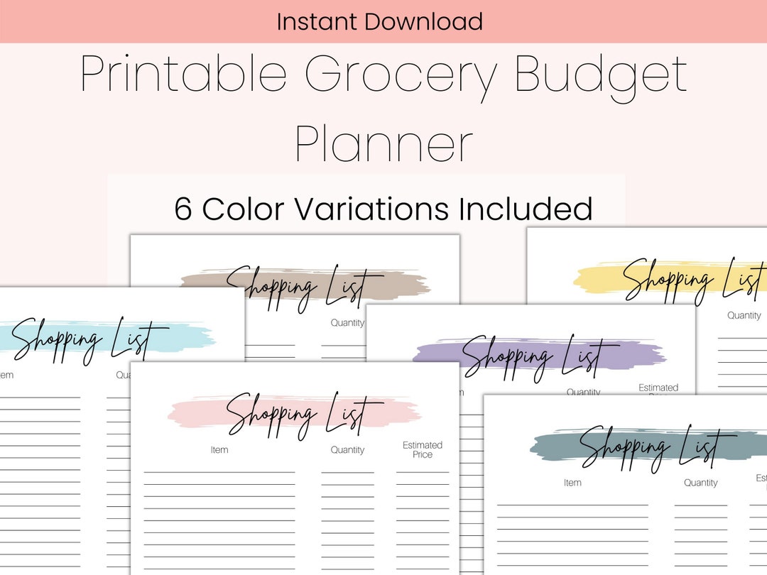 Printable Grocery Budget Planner | Shopping List | Weekly Grocery List ...