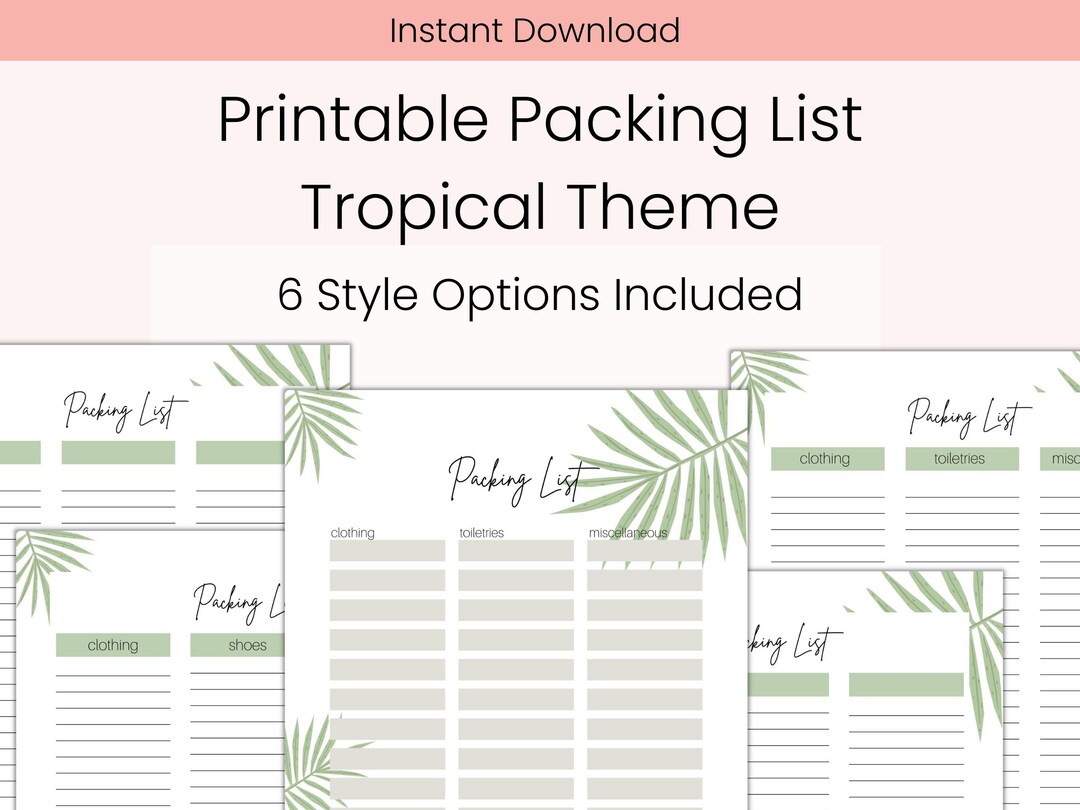 Packing List - Tropical Leaves - Etsy