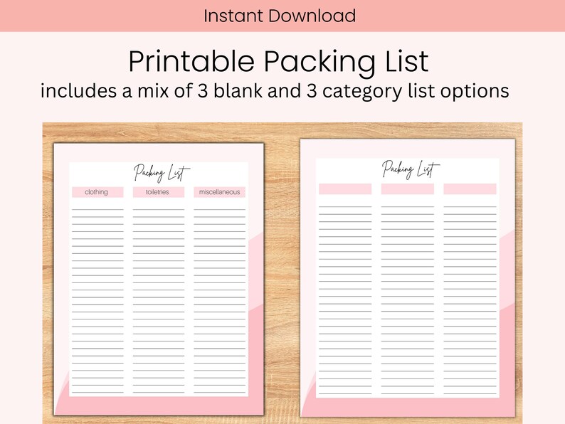 Pink Packing List | Printable Packing List | Travel Planner - Etsy