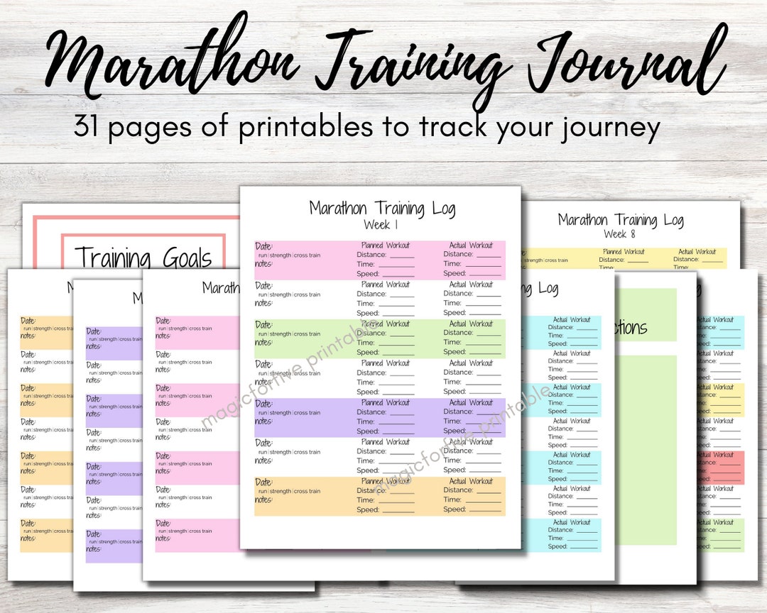 Marathon Training Journal, Running Journal, Running Log Printable ...