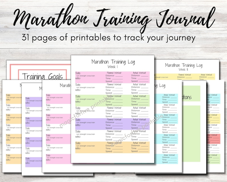 Marathon Training Journal, Running Journal, Running Log Printable ...