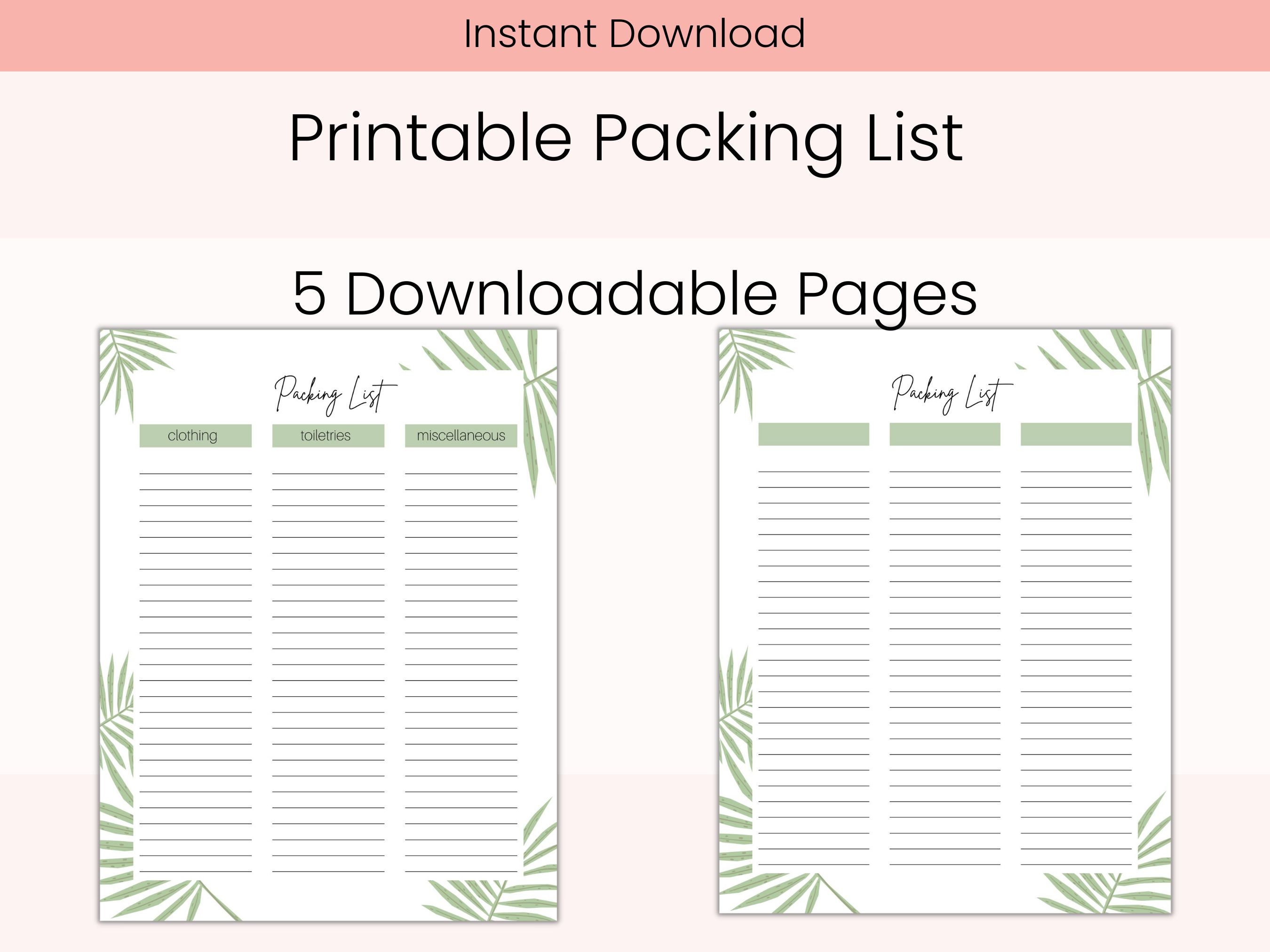 Packing List - Tropical Leaves - Etsy