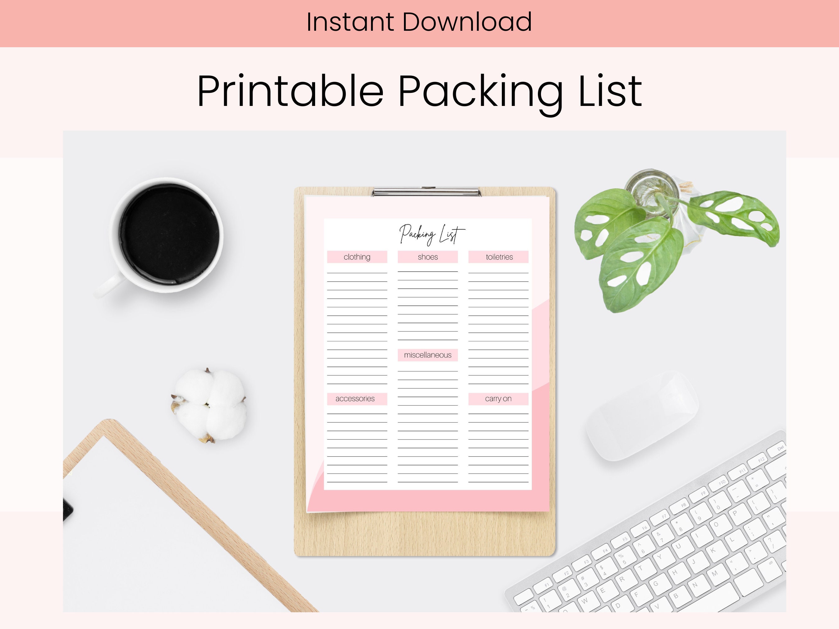 Pink Packing List | Printable Packing List | Travel Planner - Etsy