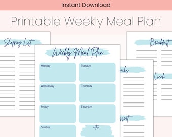 Weekly Meal Planner Daily Meal Planner Monthly Meal Planner Blue ...