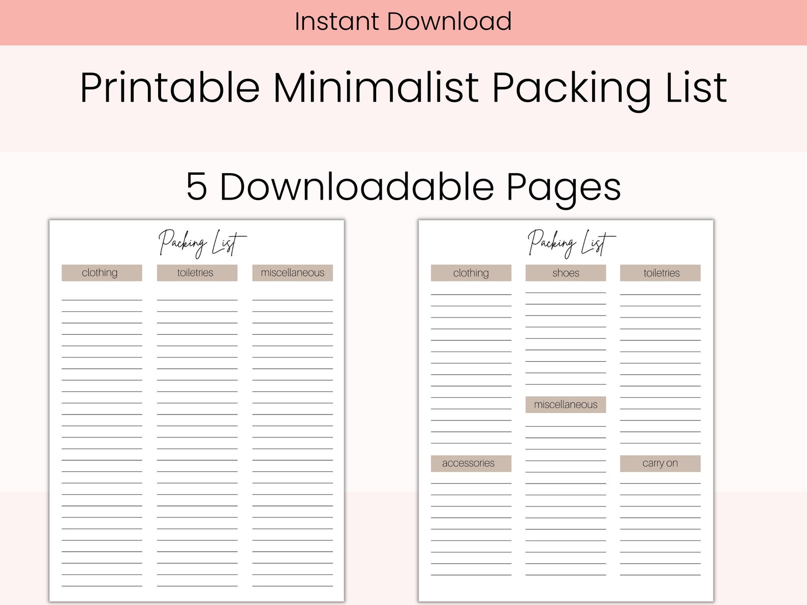 Printable Minimalist Packing List - Etsy