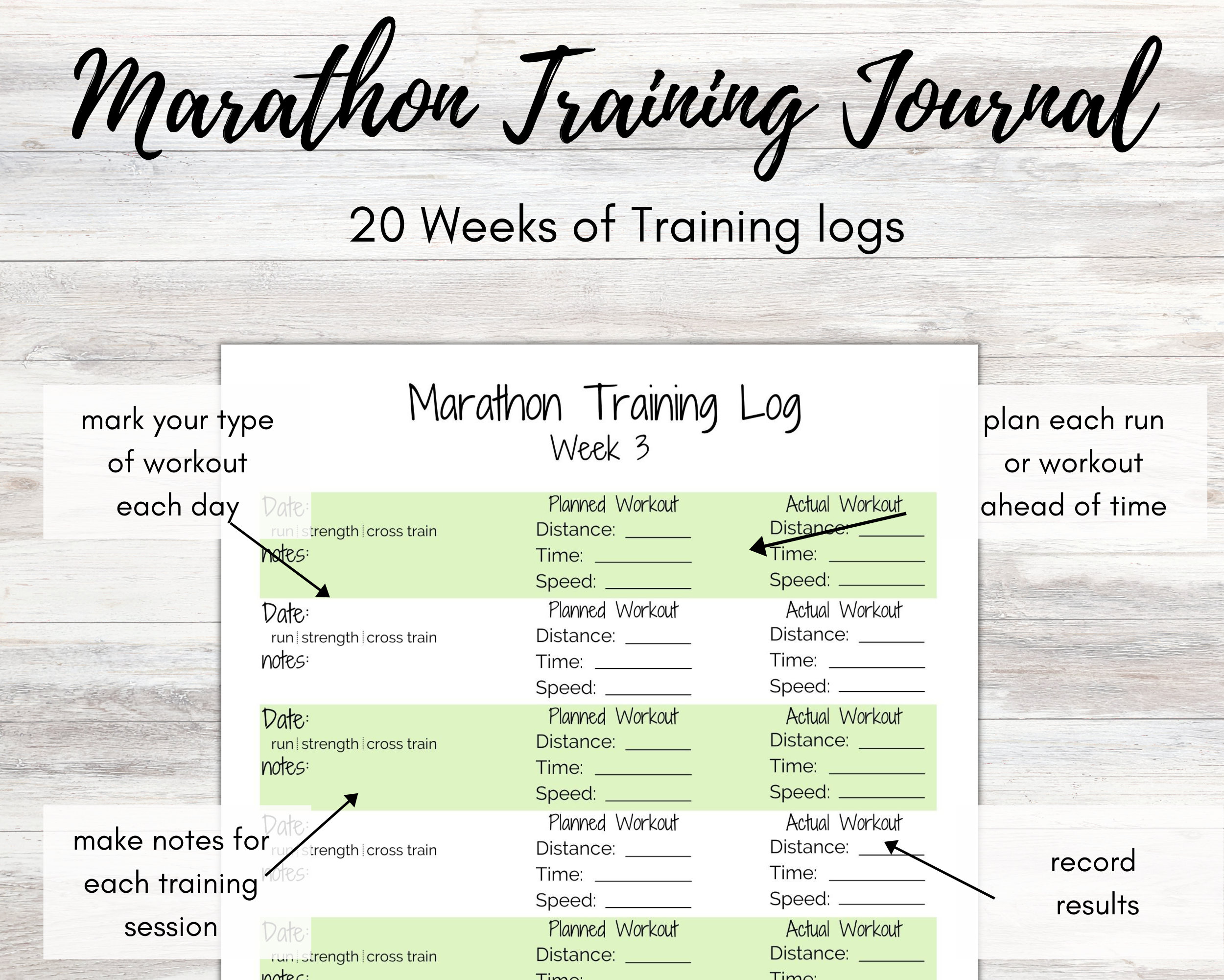 Marathon Training Journal, Running Journal, Running Log Printable ...