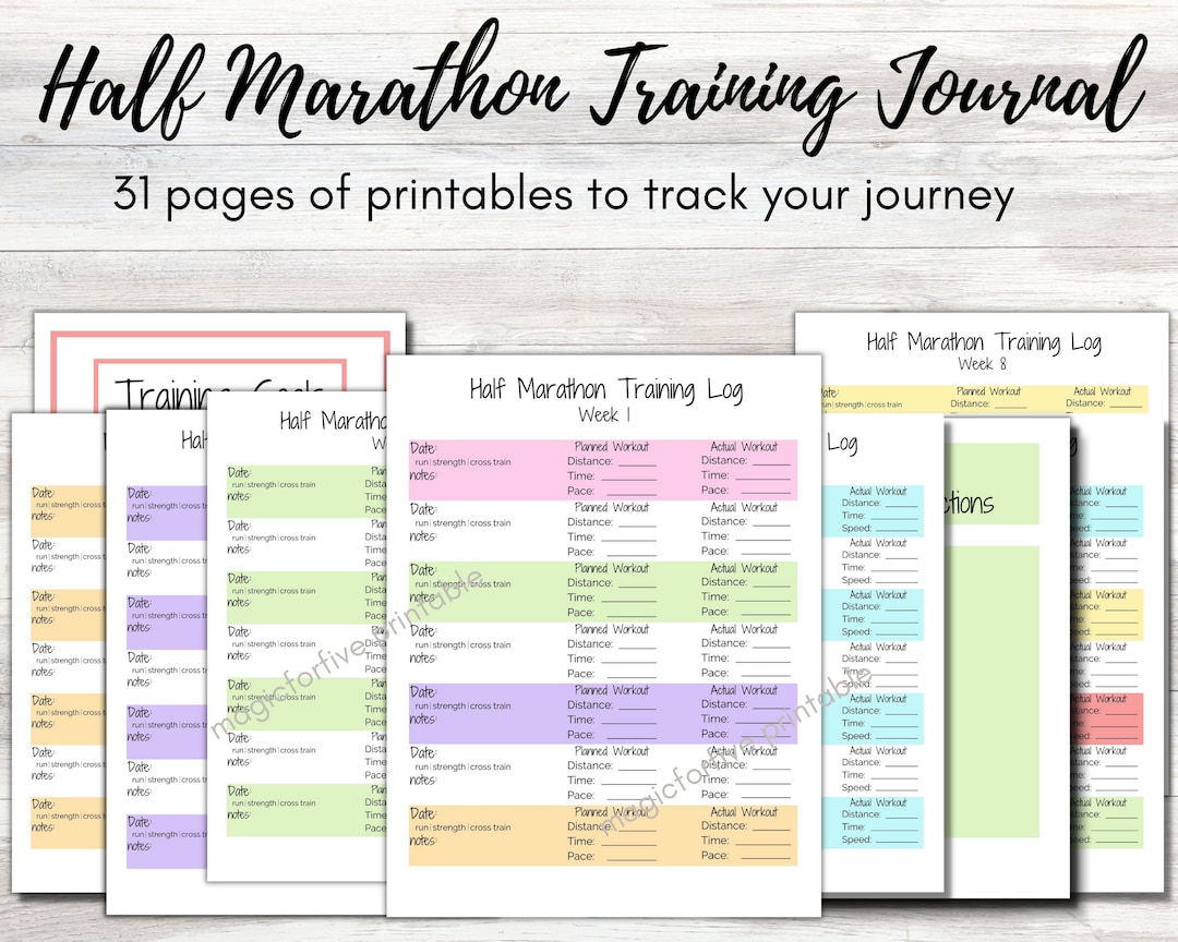 Half Marathon Training Journal, Printable Running Log, Running Journal ...