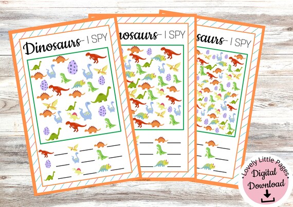 Dinosaurs I Spy Printable Party Game Fun Kids Activity - Etsy