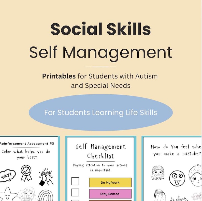 Social Skills Printables for Students With Self Management Needs ...
