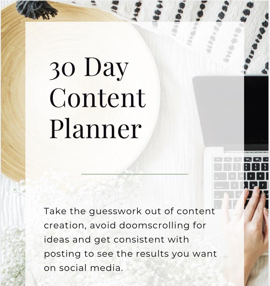 30 Day Content Planner Instagram | Calendar Guide | Printable - Etsy