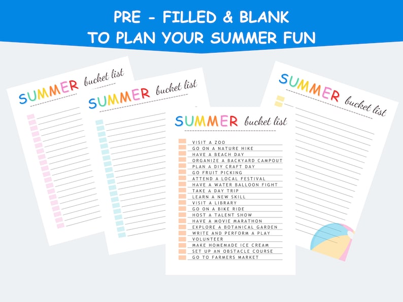 EDITABLE Summer Bucket List for Kids 2024, Printable, Summer Break ...