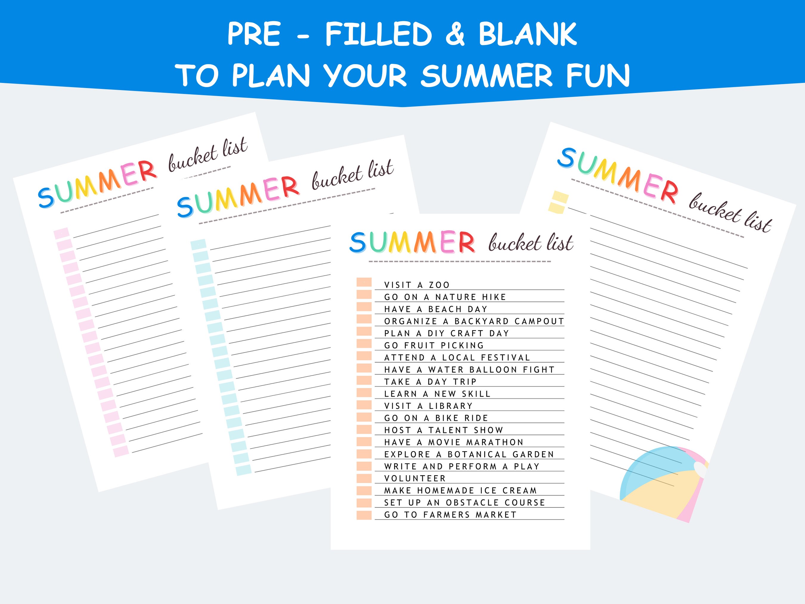 EDITABLE Summer Bucket List for Kids 2024, Printable, Summer Break ...
