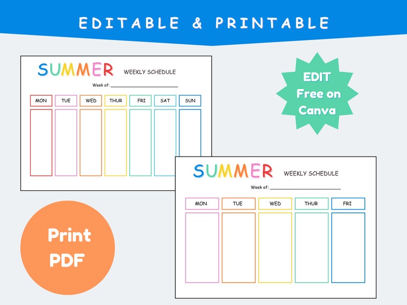 EDITABLE Weekly Schedule Summer 2026 Printable to Plan All Your Summer ...