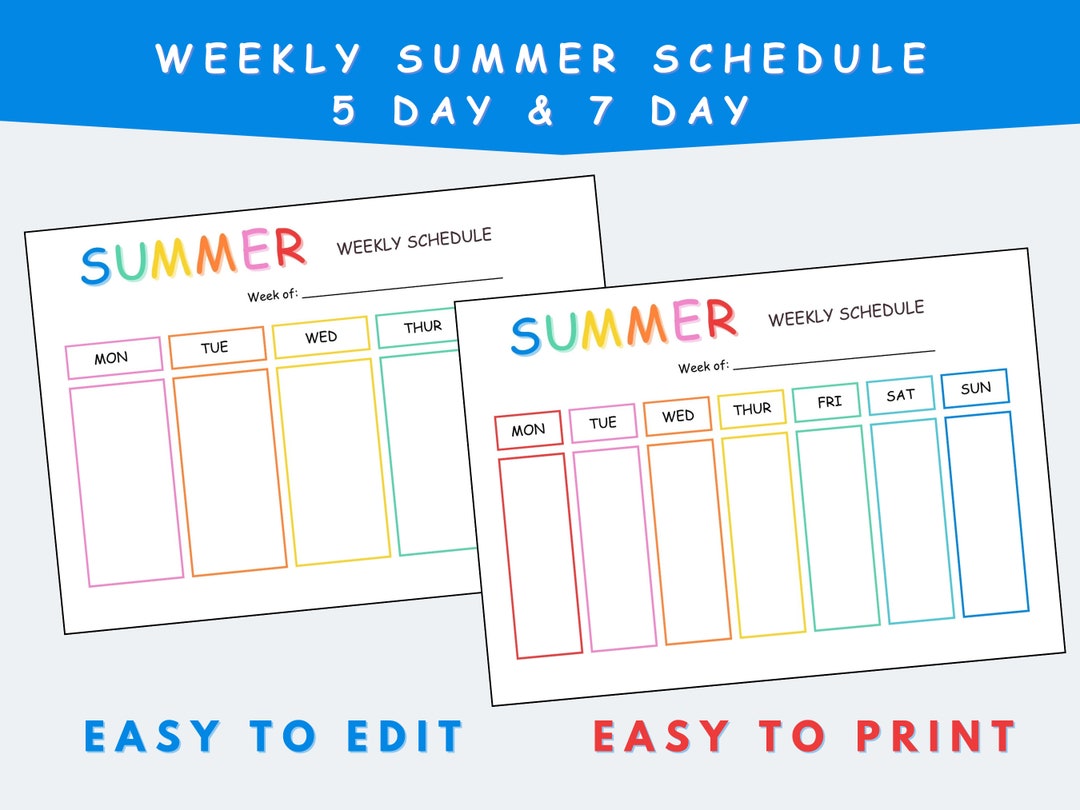 EDITABLE Weekly Schedule Summer 2025 Printable to Plan All Your Summer ...