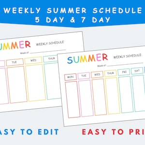 EDITABLE Weekly Schedule Summer 2026 Printable to Plan All Your Summer ...