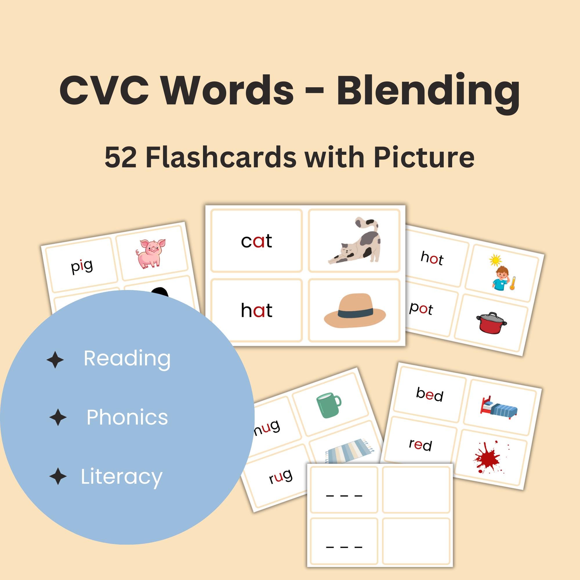 CVC BLENDING Flash Cards Printable | Teach Reading | Speech Therapy - Etsy
