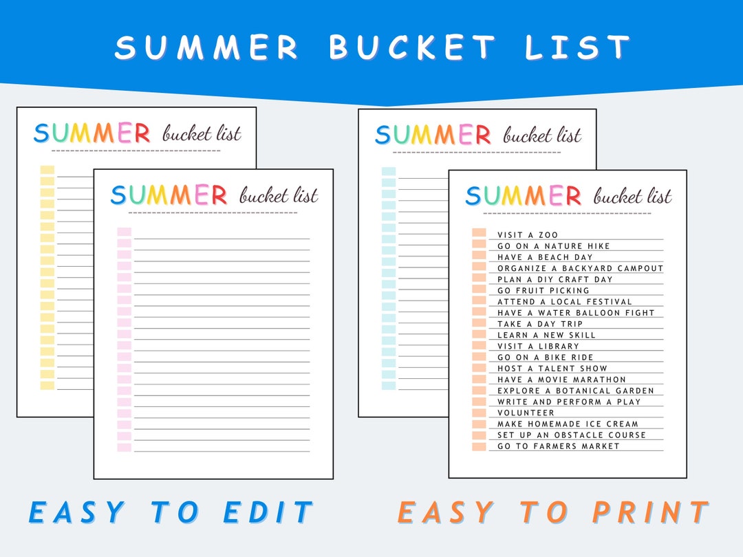 EDITABLE Summer Bucket List for Kids 2024, Printable, Summer Break ...