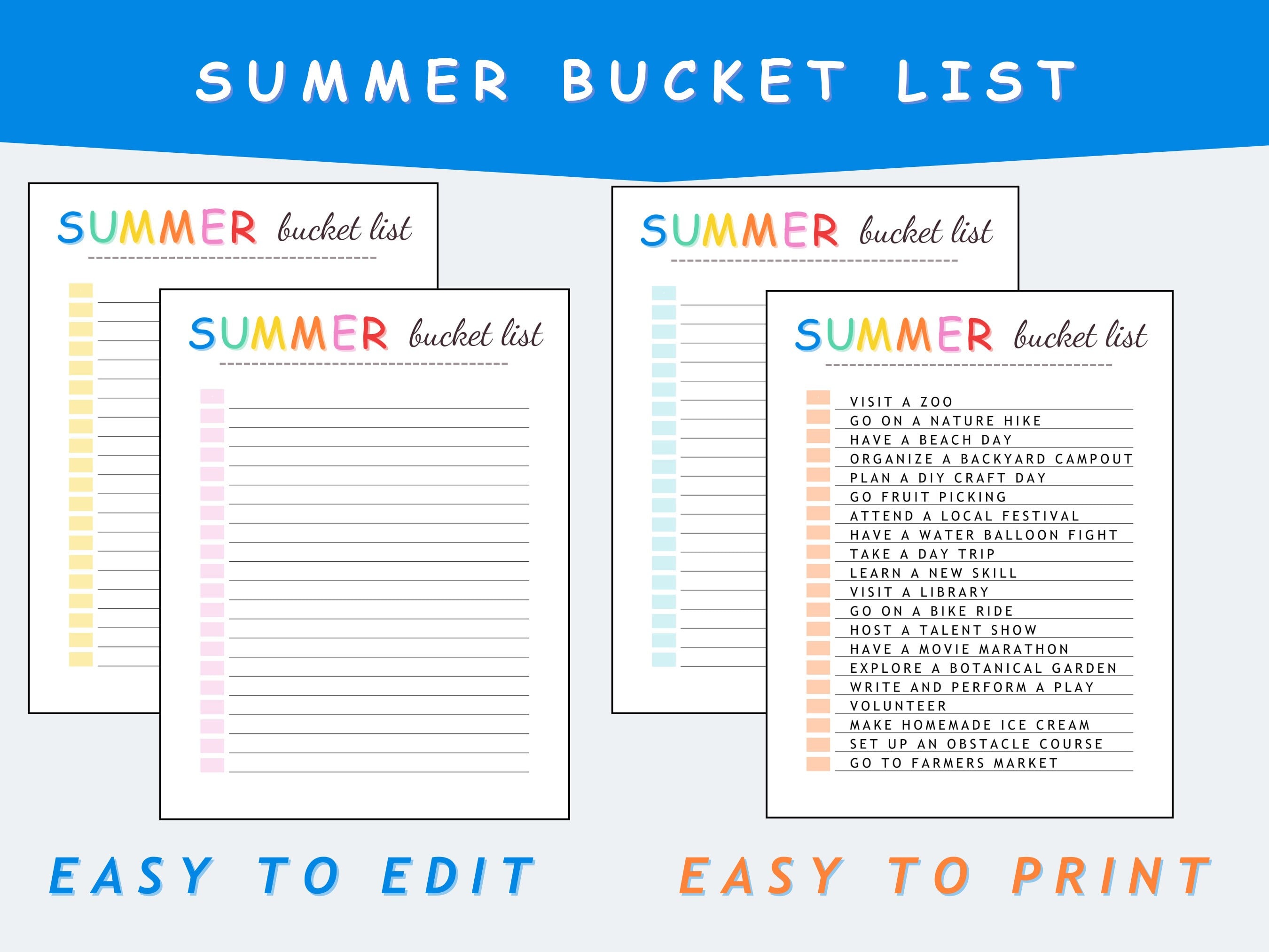 EDITABLE Summer Bucket List for Kids 2024, Printable, Summer Break ...