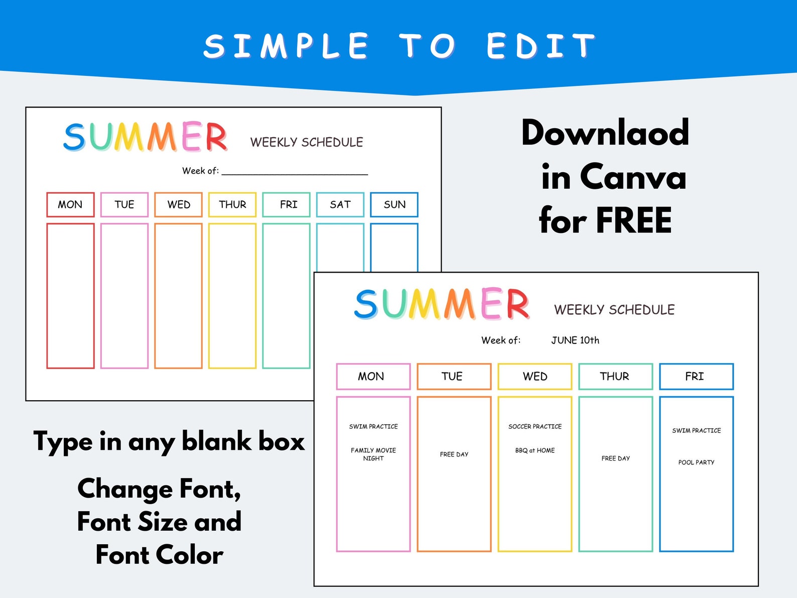 EDITABLE Weekly Schedule Summer 2025 Printable to Plan All Your Summer ...