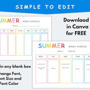 EDITABLE Weekly Schedule Summer 2026 Printable to Plan All Your Summer ...