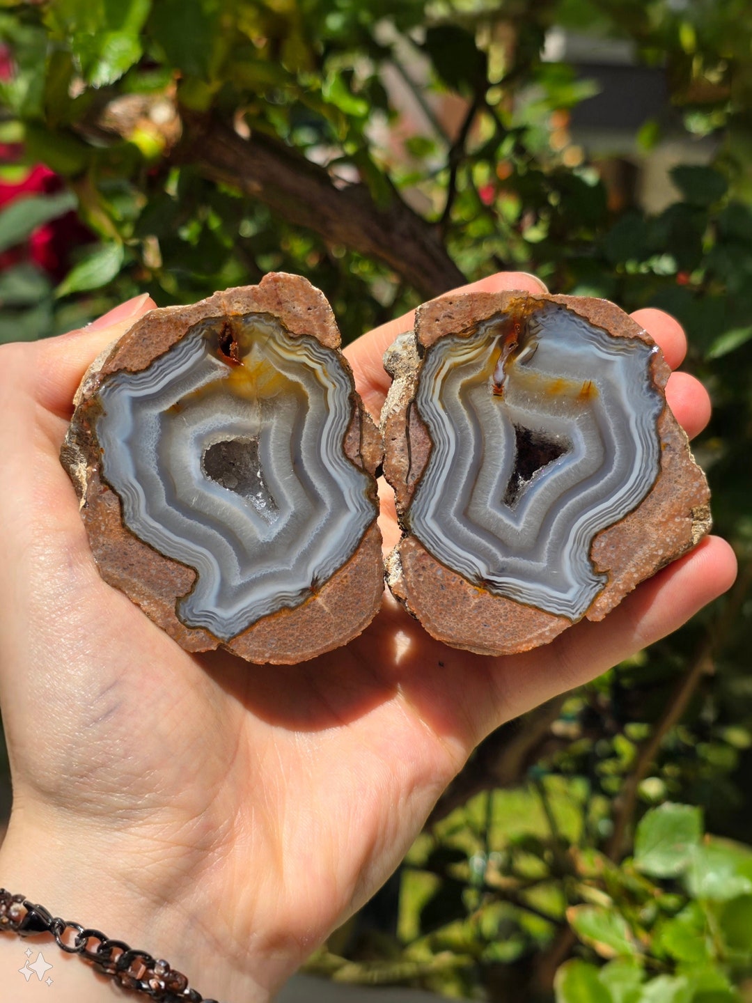 Quartz Crystal Geode Banded Thunderegg Agate, Turkish Agate Pair ...