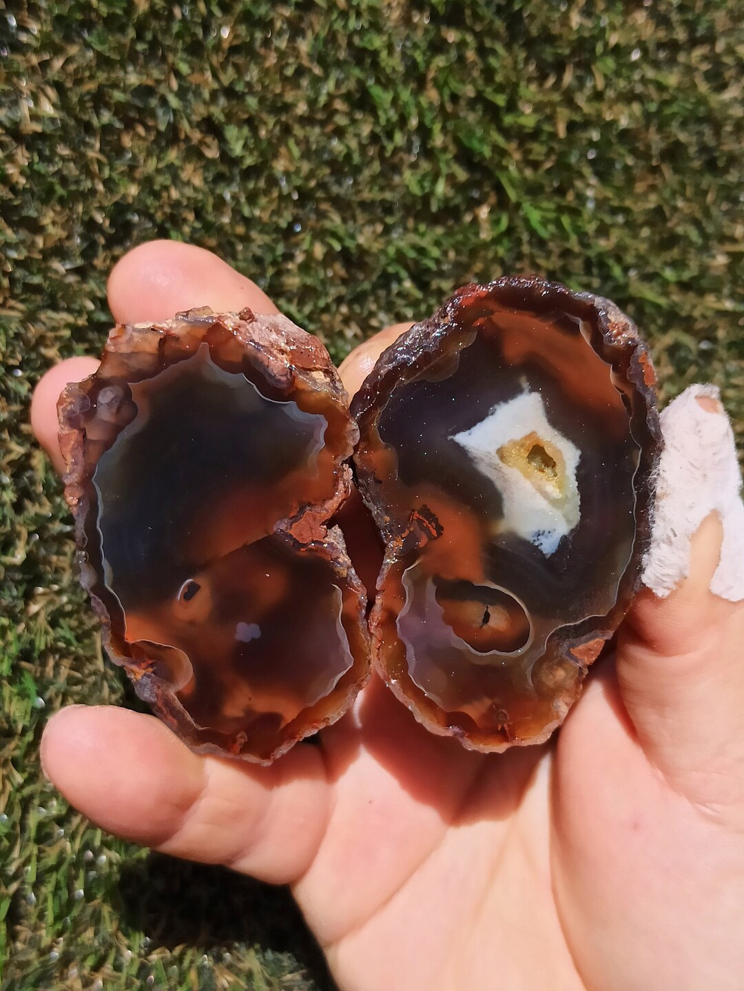 Turkish Red Banded and White Geode Agate, Geode Agate Pair, Turkish ...