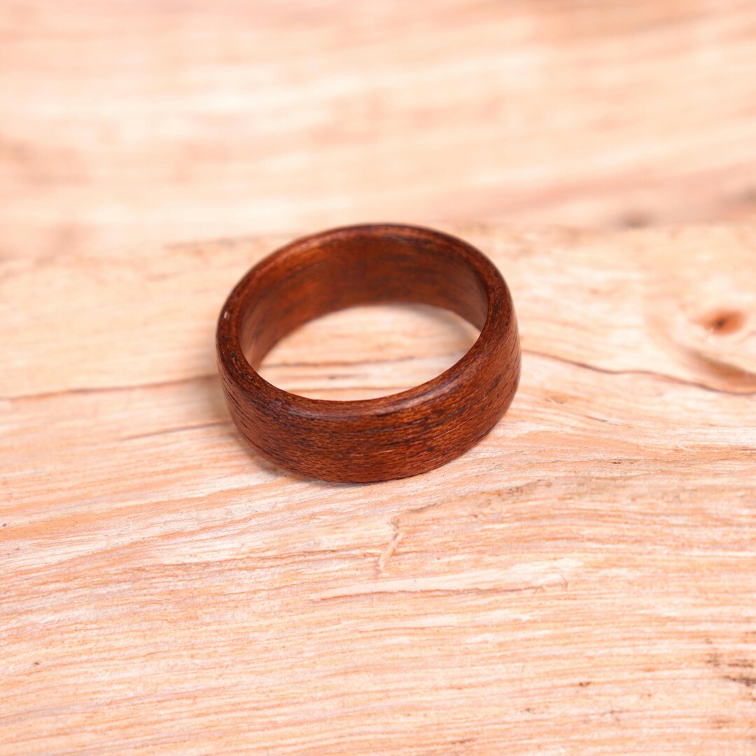 African Walnut Turned Wood Ring Wedding Band - Natural Oil Finish ...