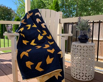 Blue and Gold Quilt - Etsy
