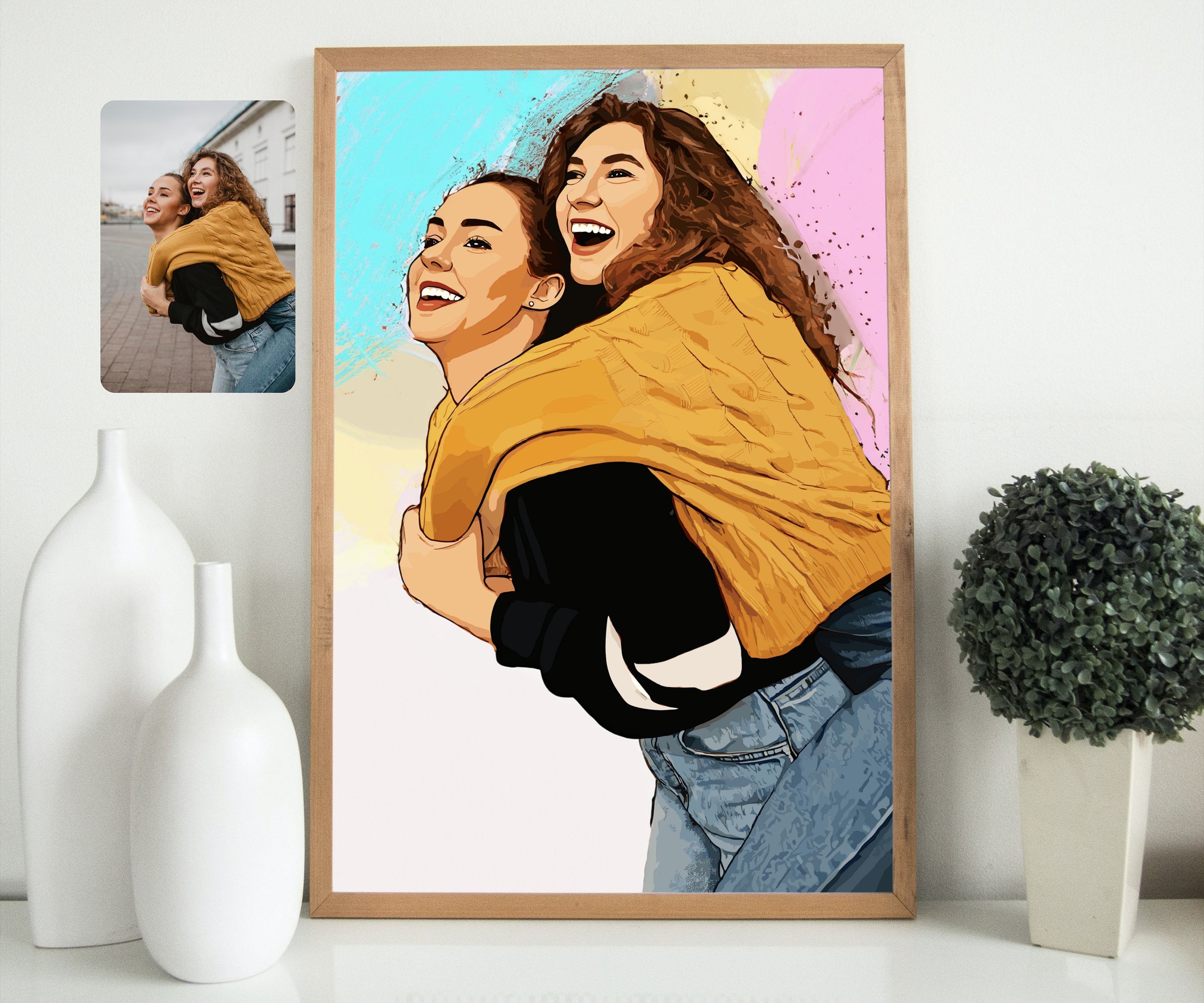 Custom Best Friend Portrait, Best Friend Gift, Faceless Portrait Print ...