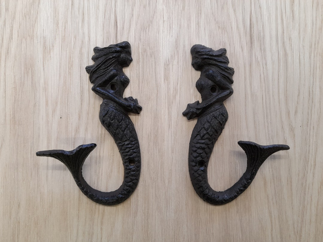 Mermaid Wall Hooks Cast Iron Hooks Mermaid Tail Clothes Hook Fantasy ...