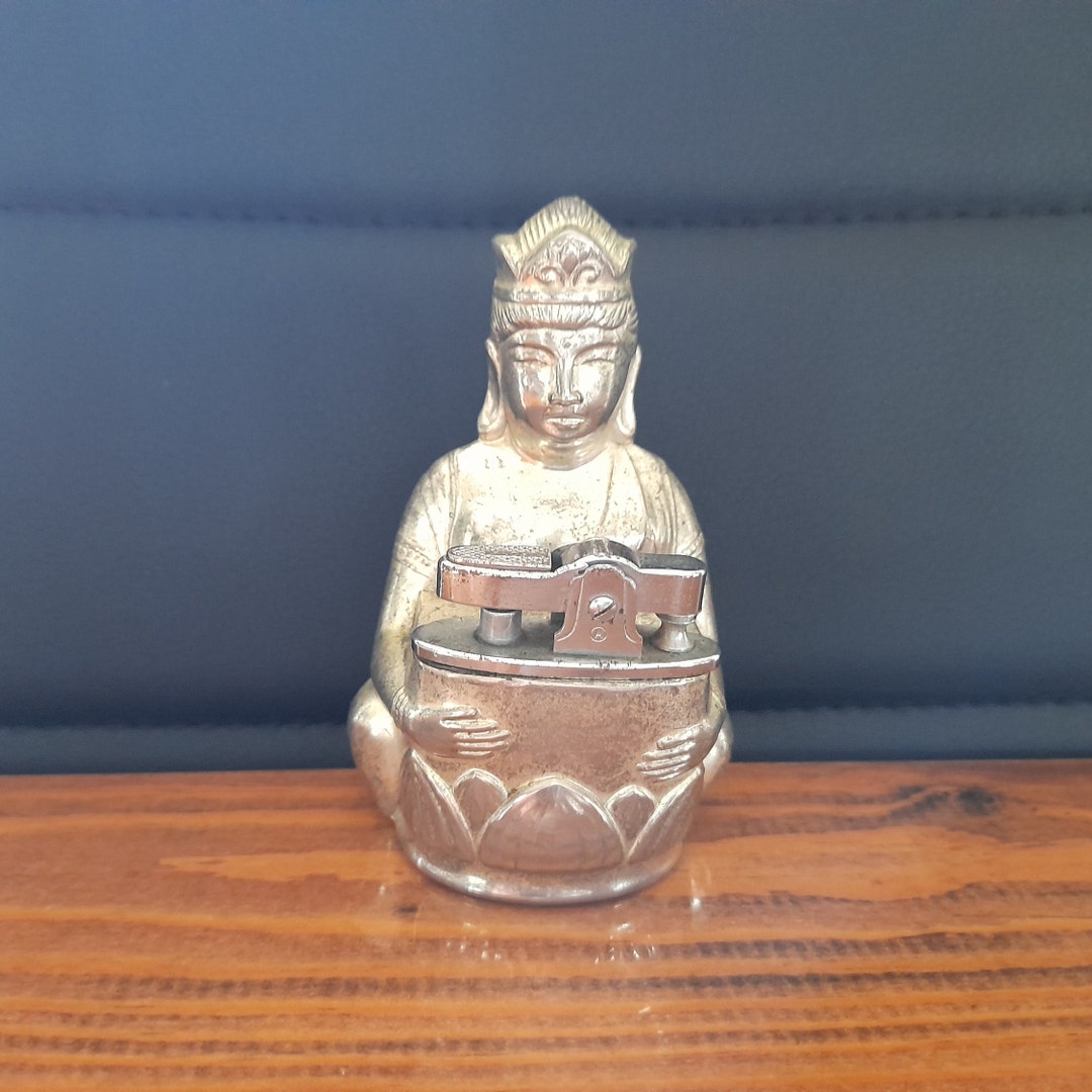 Vintage Buddha Desk Lighter Seated Buddha and Lotus Flower Design ...