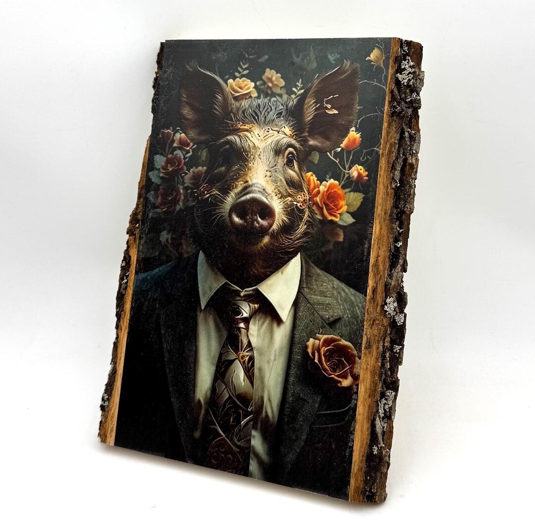 Mr Pig Victorian Portrait - Vintage Style Animal Wall Art - Wooden ...
