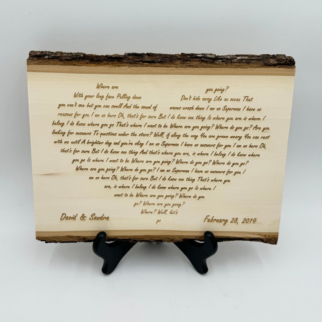 Engraved Wedding Song, First Dance Lyrics, Wood Anniversary Gift, Your ...