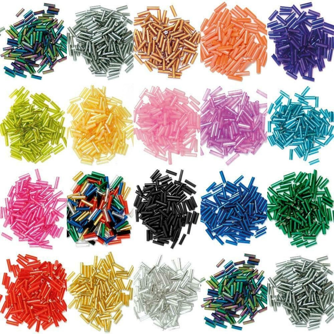 18 COLOUR 15g 6mm Long Glass Bugle Beads Jewellery Tube in Clear Case 1 ...