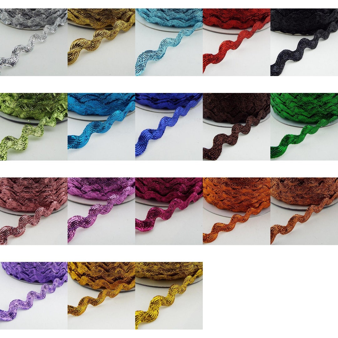 18 COLOUR 14mm Metallic Ric Rac Glitter Ribbon Costume Christmas BUY 1 ...