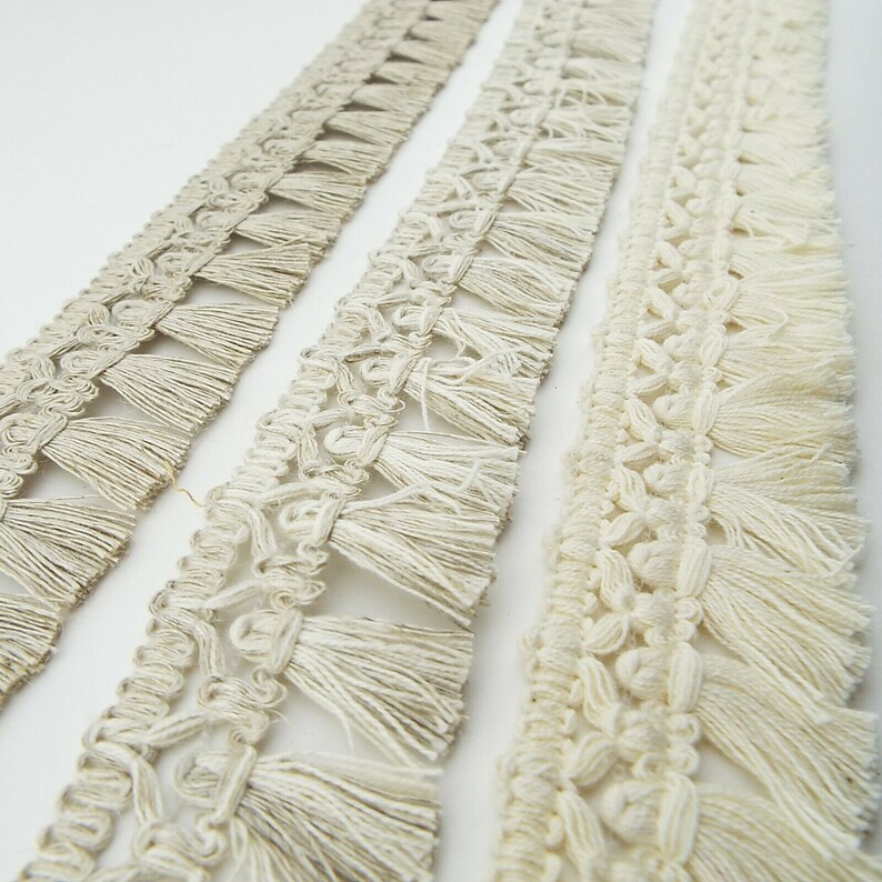 3 COLOUR 38mm Cotton Linen Mix Natural Tassel Braid Fringe Gimp BUY 1 2 ...