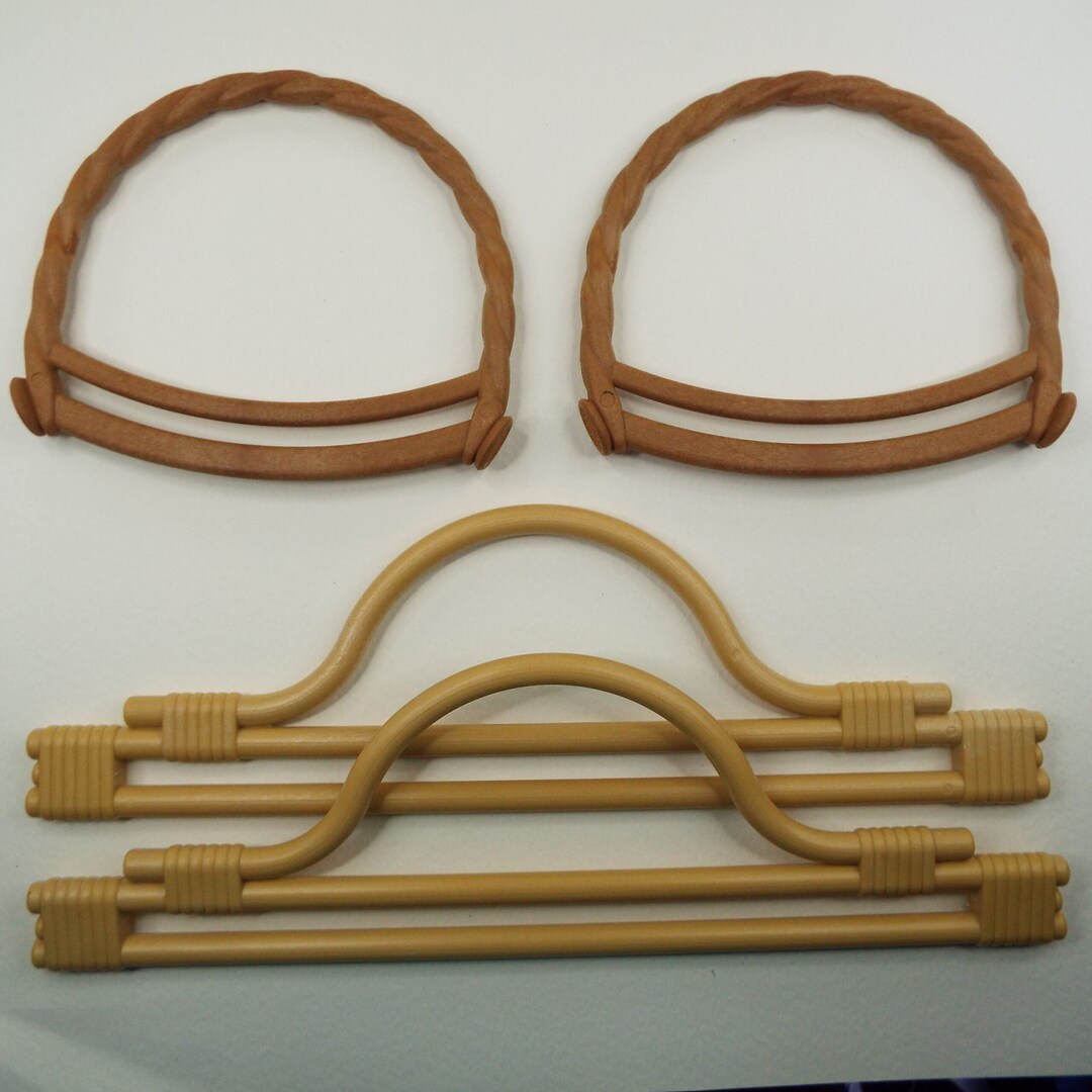2 COLOR Wood Cane Effect Plaited Plastic Bag Handles BUY 1 Set or 2 ...
