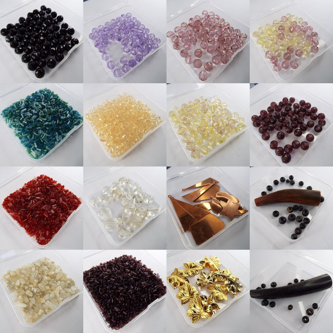 16 TYPE Various Bead Packs Round Large Decorated Silver Foil Unique ...